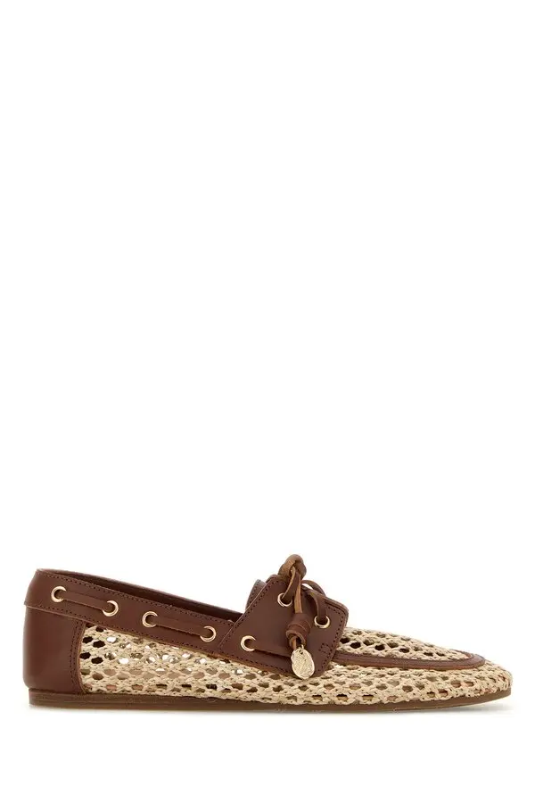 ANCIENT GREEK SANDALS Two-tone Raffia And Leather Pliaria Loafers