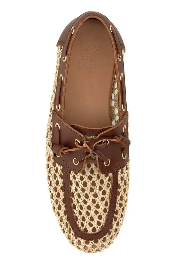 ANCIENT GREEK SANDALS Two-tone Raffia And Leather Pliaria Loafers