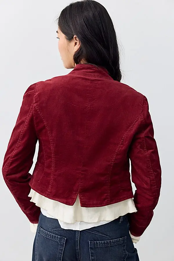 Free People Cloud Nine Ruffle Jacket - Cabernet Combo
