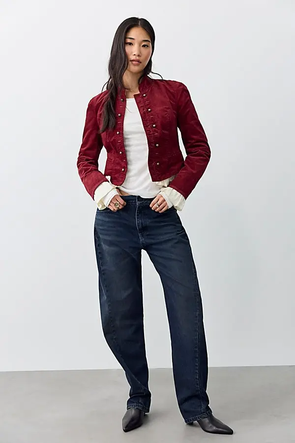 Free People Cloud Nine Ruffle Jacket - Cabernet Combo