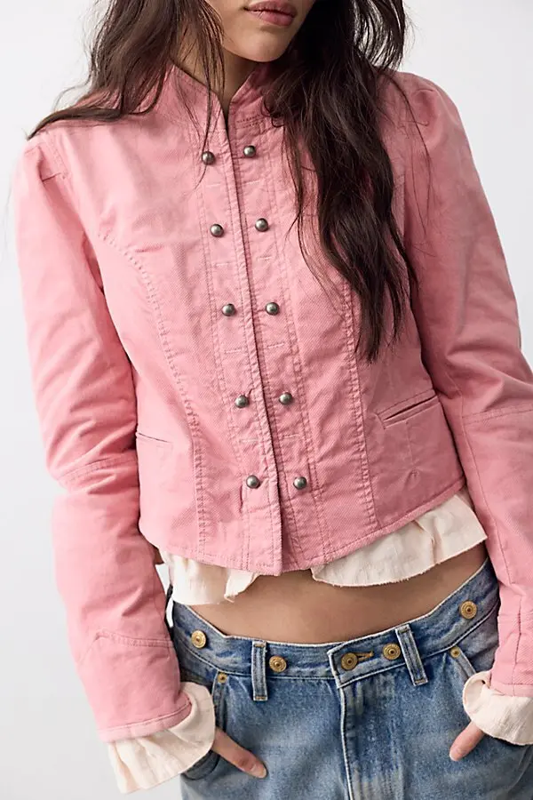Free People Cloud Nine Ruffle Band Jacket - Rosey Morganite