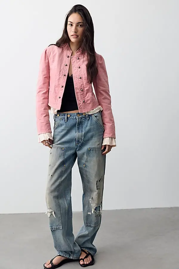 Free People Cloud Nine Ruffle Band Jacket - Rosey Morganite