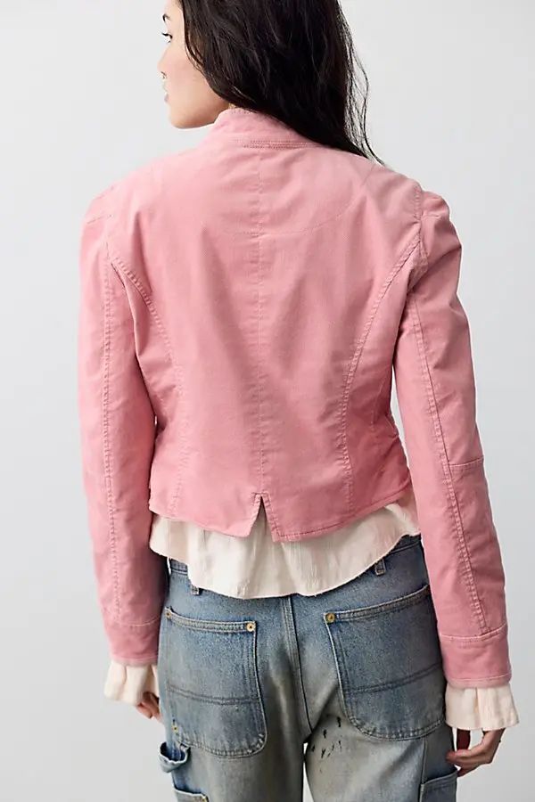 Free People Cloud Nine Ruffle Band Jacket - Rosey Morganite