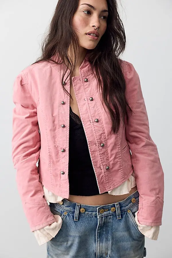 Free People Cloud Nine Ruffle Band Jacket - Rosey Morganite