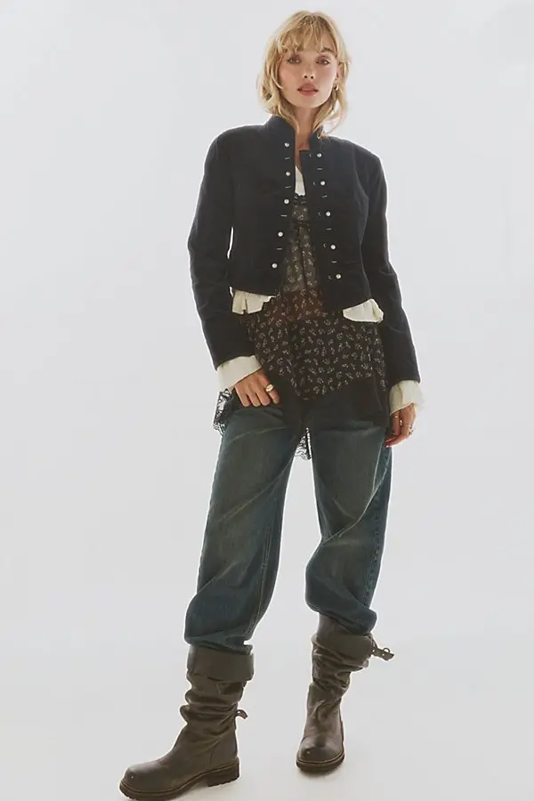 Free People Cloud Nine Ruffle Band Jacket - Starless Combo