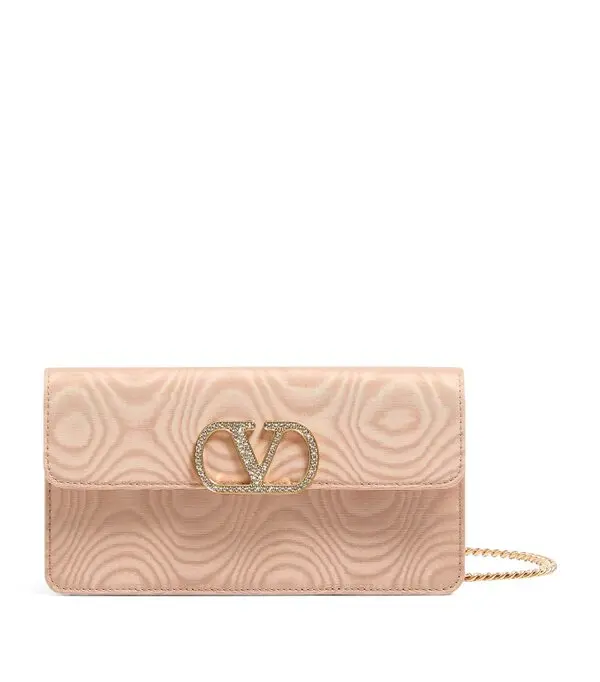 Valentino Garavani Moiré Vlogo Signature Chain Wallet - Pink