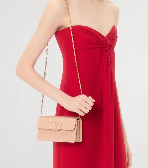 Valentino Garavani Moiré Vlogo Signature Chain Wallet - Pink