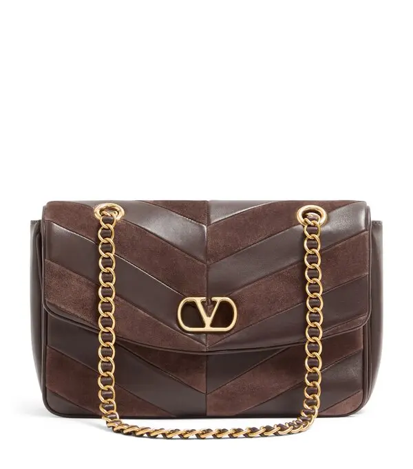 Valentino Garavani Lambskin Chevron Djuna Shoulder Bag - Brown
