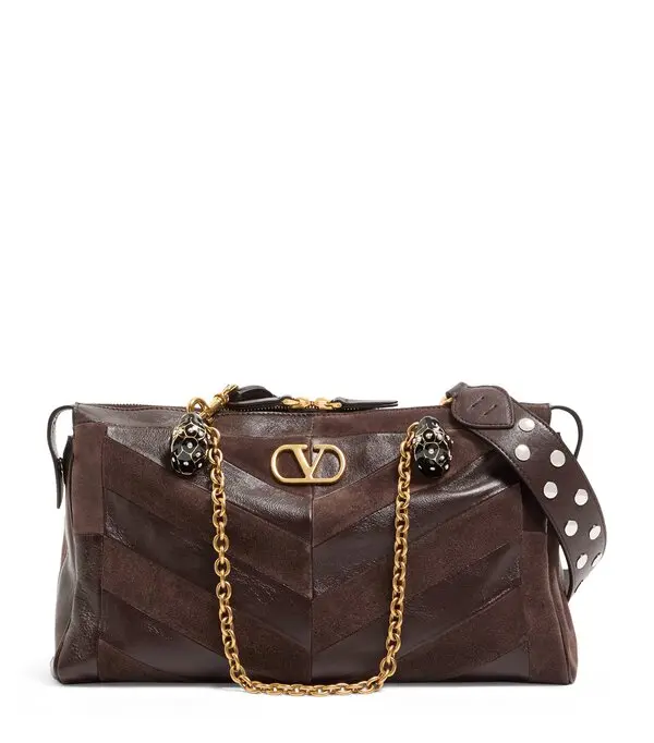 Valentino Garavani Medium Leather Panthea Tote Bag - Brown