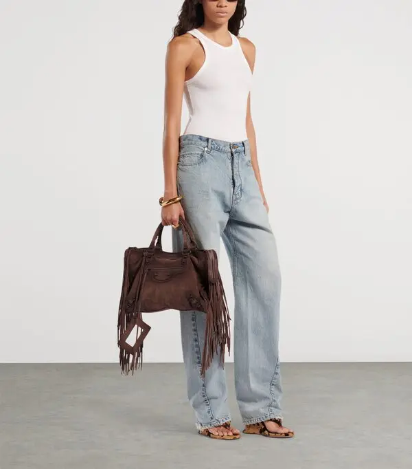 Balenciaga Medium Suede Fringe Le City Top-handle Bag