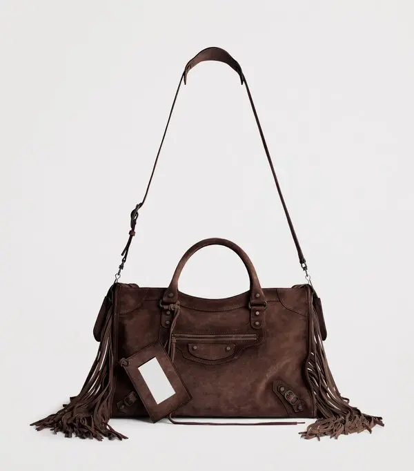 Balenciaga Medium Suede Fringe Le City Top-handle Bag