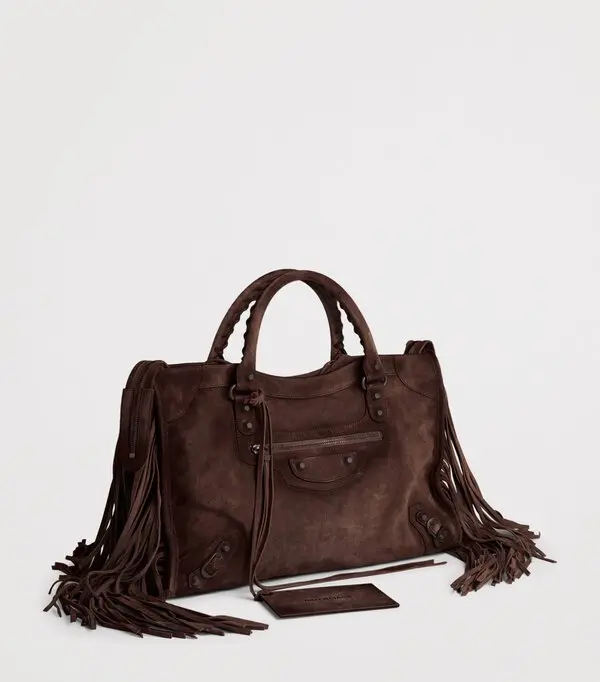 Balenciaga Medium Suede Fringe Le City Top-handle Bag