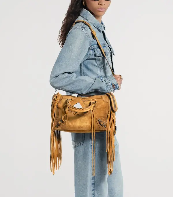 Balenciaga Small Suede Fringe Le City Top-handle Bag