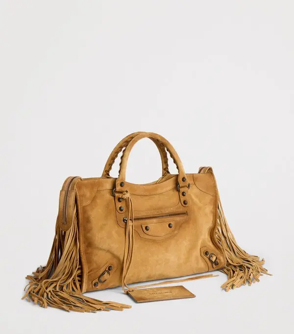 Balenciaga Small Suede Fringe Le City Top-handle Bag