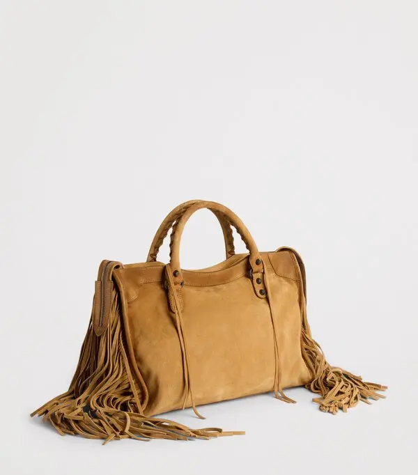 Balenciaga Small Suede Fringe Le City Top-handle Bag