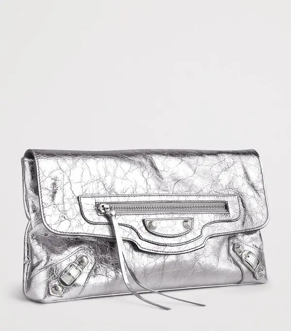 Balenciaga Lambskin Le City Clutch Bag - Silver
