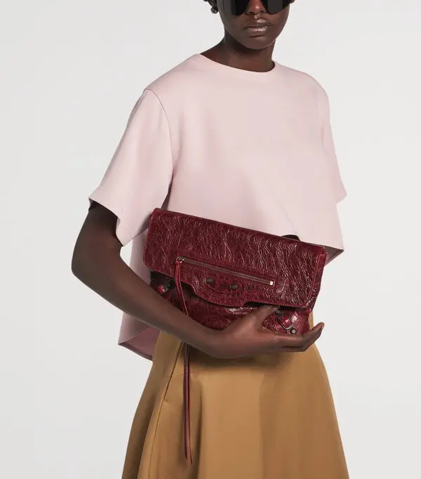 Balenciaga Lambskin Le City Clutch Bag - Burgundy