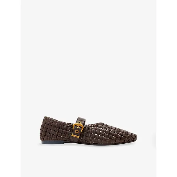 ALLSAINTS Sabine Woven Leather Ballet Flats With Gold-tone Buckle - Brown
