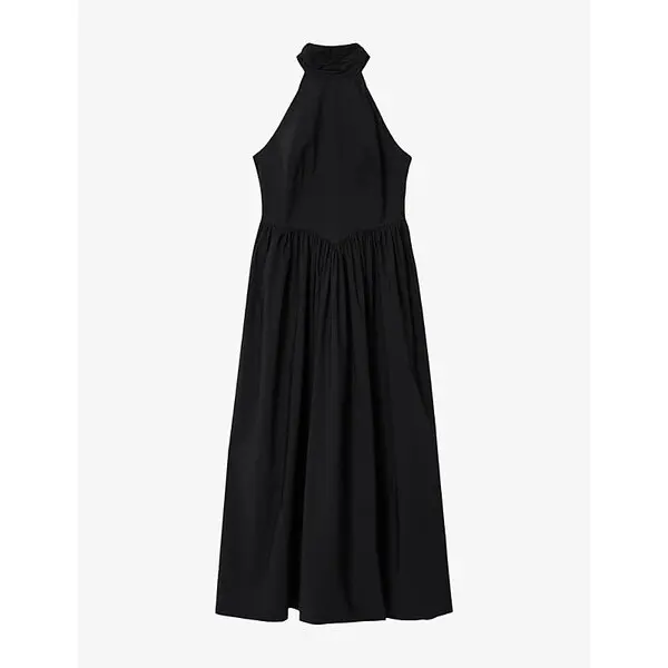 ALLSAINTS Arora Halter-neck Stretch Cotton-blend Midi Dress - Black