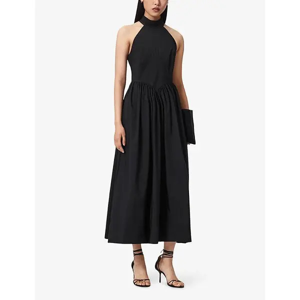 ALLSAINTS Arora Halter-neck Stretch Cotton-blend Midi Dress