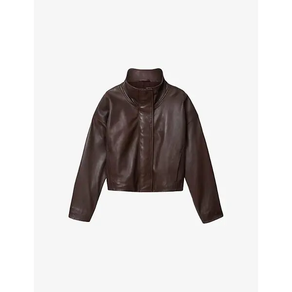 ALLSAINTS Ryder Leather Funnel Neck Jacket - Oxblood Red
