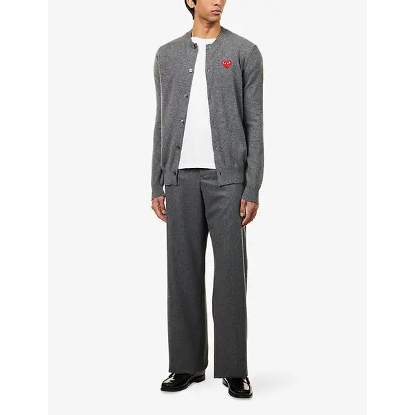 Play Comme Des Garcon Heart-embroidered Wool Cardigan
