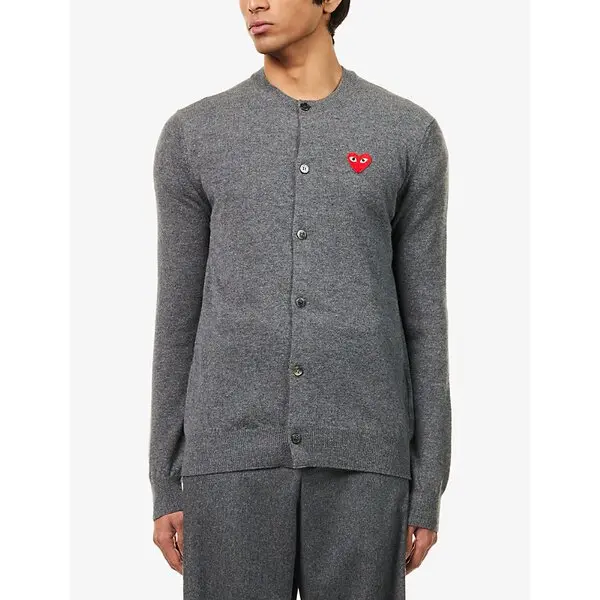 Play Comme Des Garcon Heart-embroidered Wool Cardigan