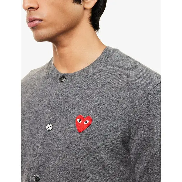 Play Comme Des Garcon Heart-embroidered Wool Cardigan
