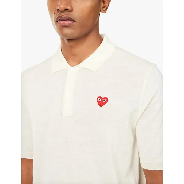 Play Comme Des Garcon Logo-patch Short-sleeve Wool Polo Shirt