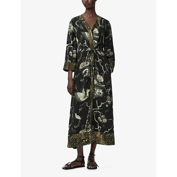 ALLSAINTS Diana Graphic Print Woven Wrap Dress