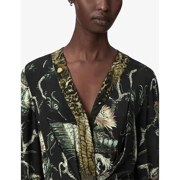 ALLSAINTS Diana Graphic Print Woven Wrap Dress