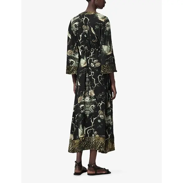 ALLSAINTS Diana Graphic Print Woven Wrap Dress