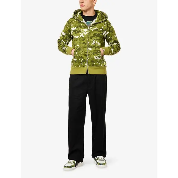 A BATHING APE Pixel-camo Shark-appliqué Cotton Hoody