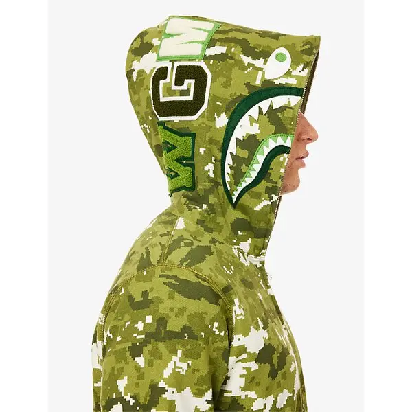 A BATHING APE Pixel-camo Shark-appliqué Cotton Hoody