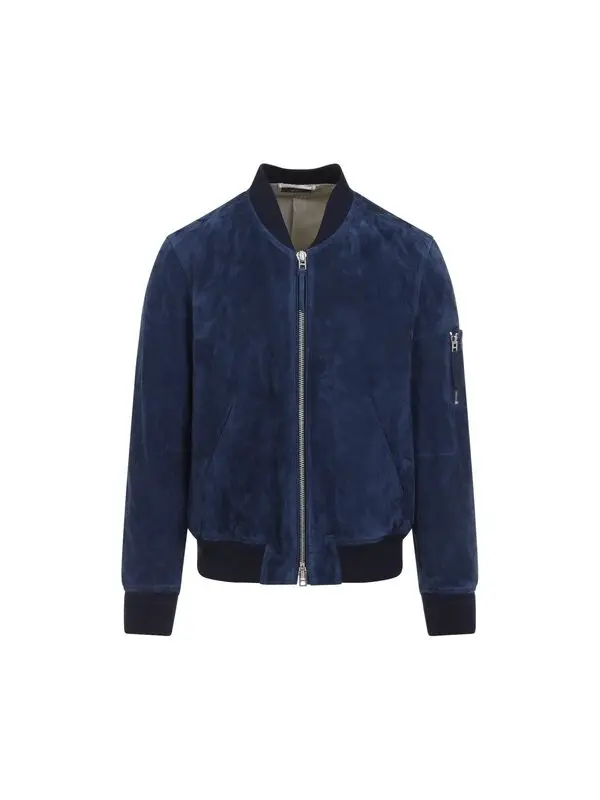 TOM FORD Ribbed Trim Bomber Jacket - Blue