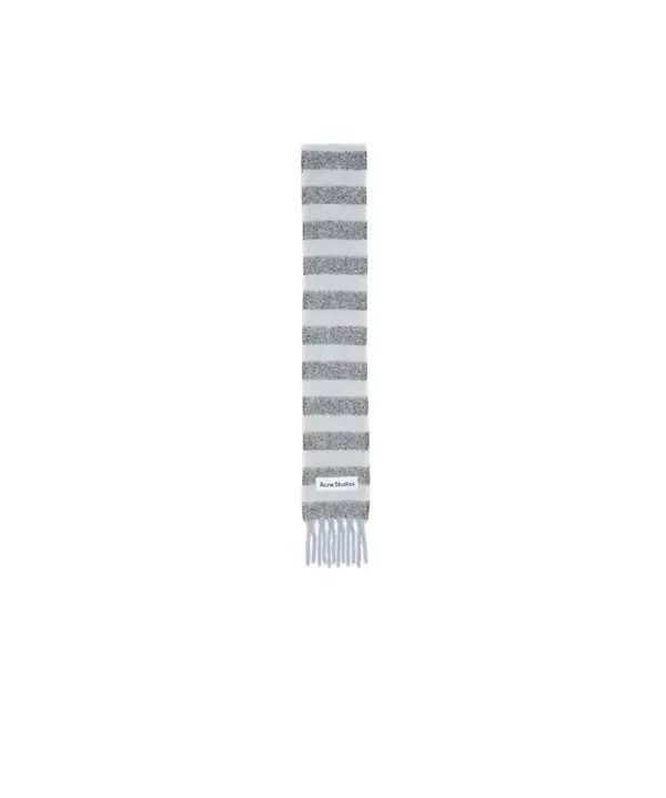Acne Studios Stripe-pattern Fringed Scarf - Gray/white