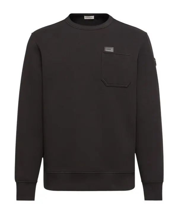 Moncler Leather Logo Tag Cotton Blend Sweatshirt - Black