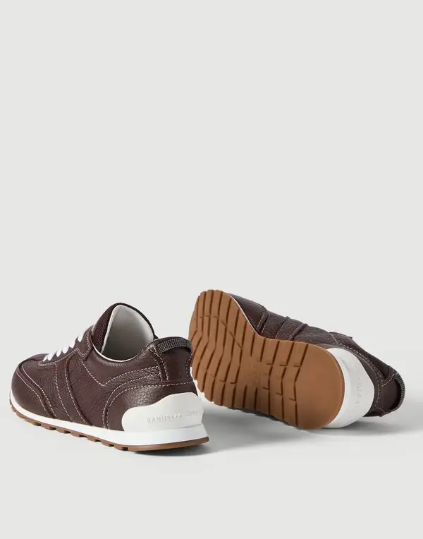 Brunello Cucinelli Grained Soft Leather Runners With Shiny Loops
