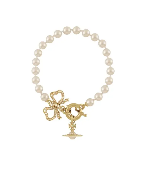 VIVIENNE WESTWOOD Saturn Bow Pearl Bracelet - Yellow