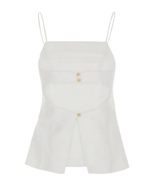 SEMICOUTURE Semi Couture Cut-out Button Linen Top