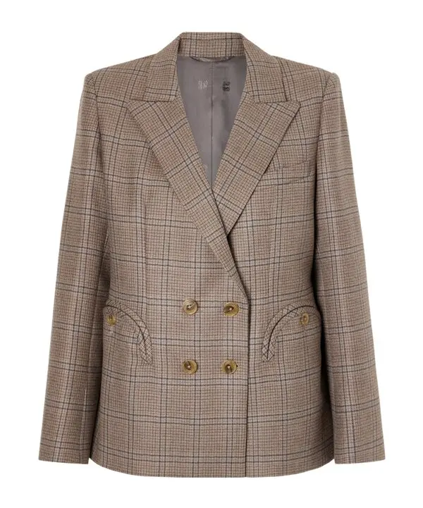 BLAZÉ MILANO Saona Charmer Double-breasted Checked Virgin Wool Blazer - Gray