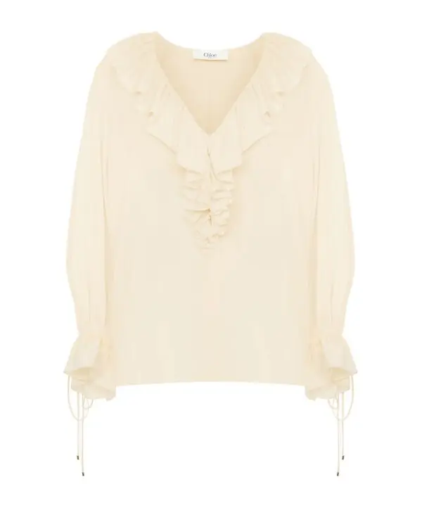 Chloé Ruffled V-neck High-low Top