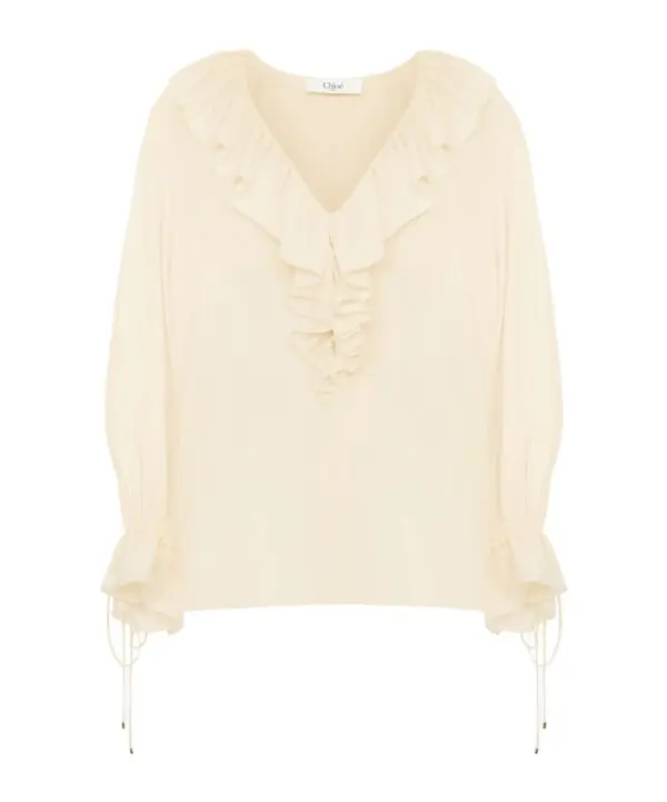 Chloé Ruffled V-neck High-low Blouse - Nude