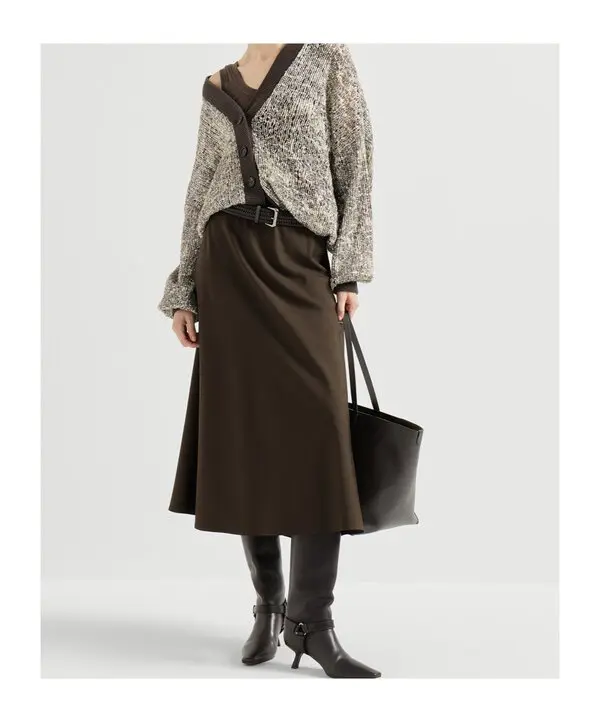 Brunello Cucinelli A-line Flared Hem Midi Skirt - Brown