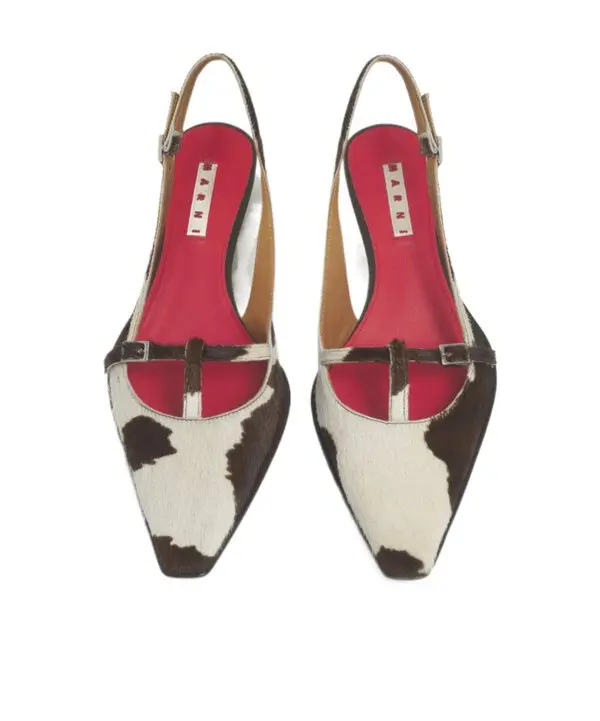 Marni White And Brown Cow-print Ponyhair Katty Slingback