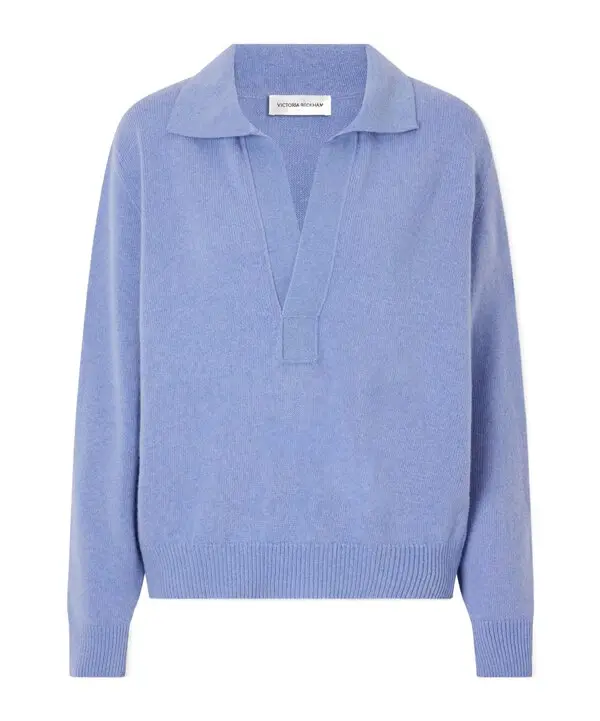 Victoria Beckham Genevieve Wool And Cashmere Polo Shirt - Light Blue