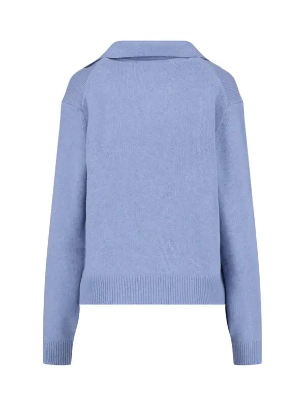 Victoria Beckham Genevieve Wool And Cashmere Blend Polo Shirt - Light Blue