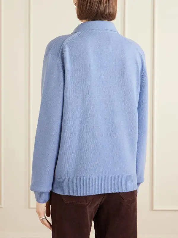 Victoria Beckham Genevieve Wool And Cashmere Blend Polo Shirt - Light Blue