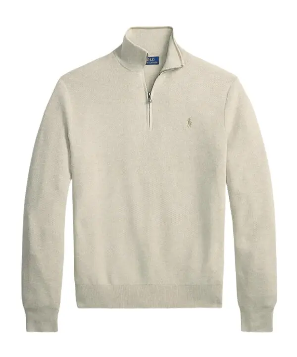 Polo Ralph Lauren Mesh-knit Quarter-zip Sweater - Nude
