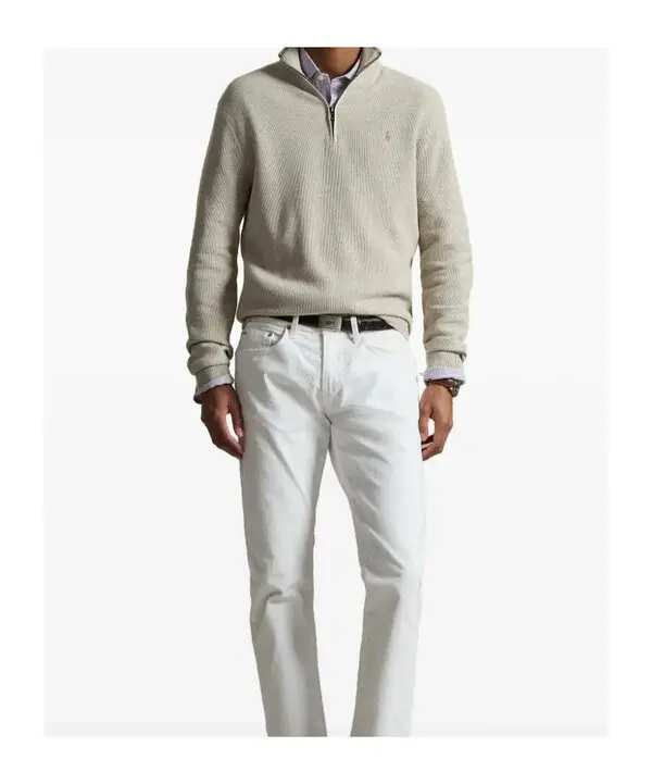 Polo Ralph Lauren Mesh-knit Quarter-zip Sweater - Nude
